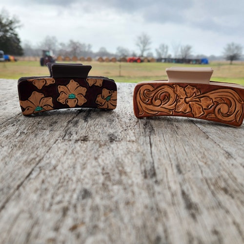Custom Tooled Leather Hair Clip - Etsy