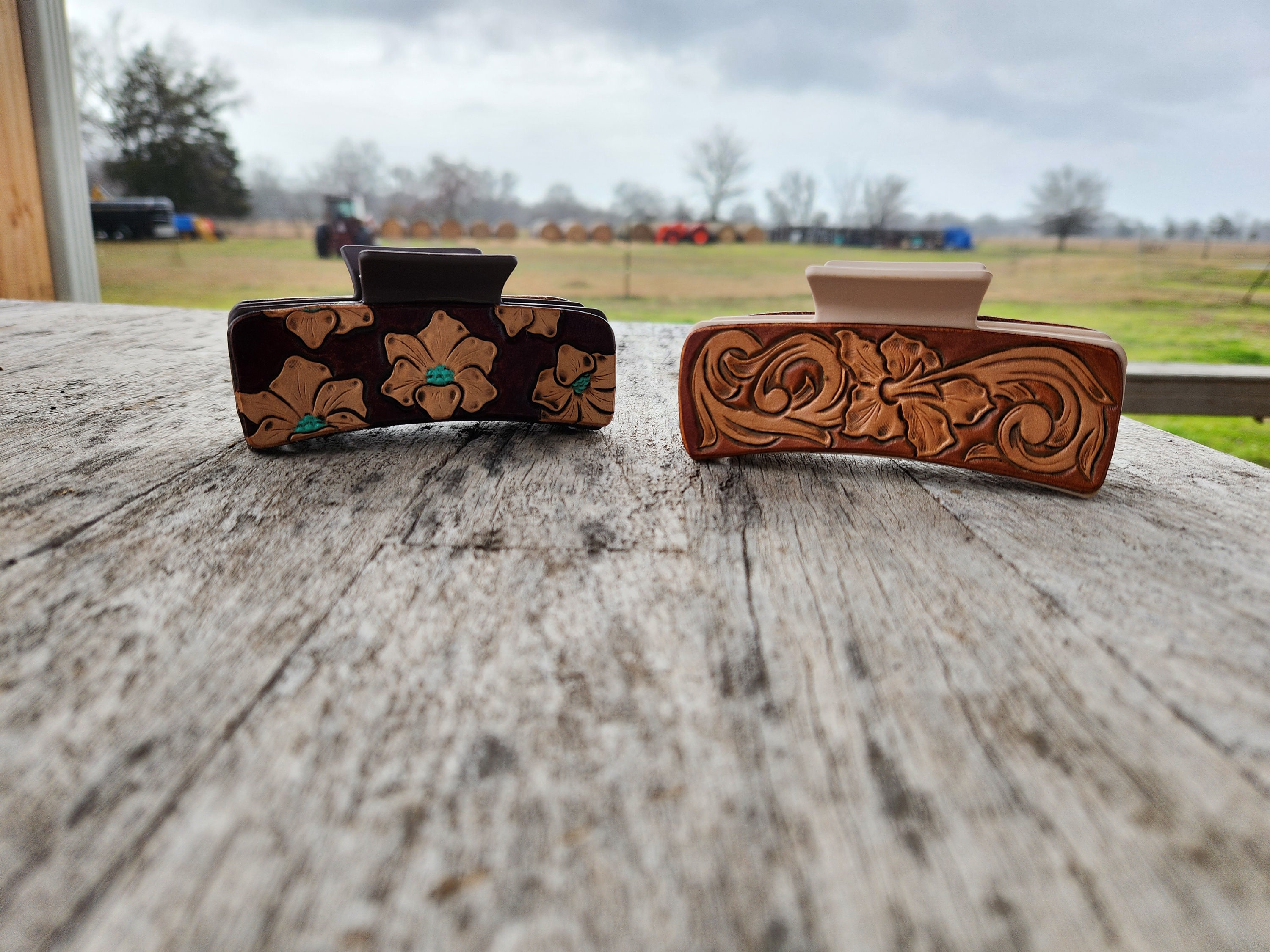 Custom Tooled Leather Claw Hair Clip, Western Hair Accessories - Etsy