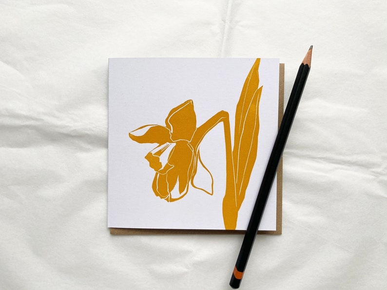 Daffodil Card Hand Printed Floral Card Lino Print Blank Inside - Etsy