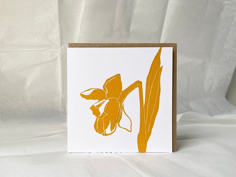 Daffodil Card Hand Printed Floral Card Lino Print Blank Inside - Etsy