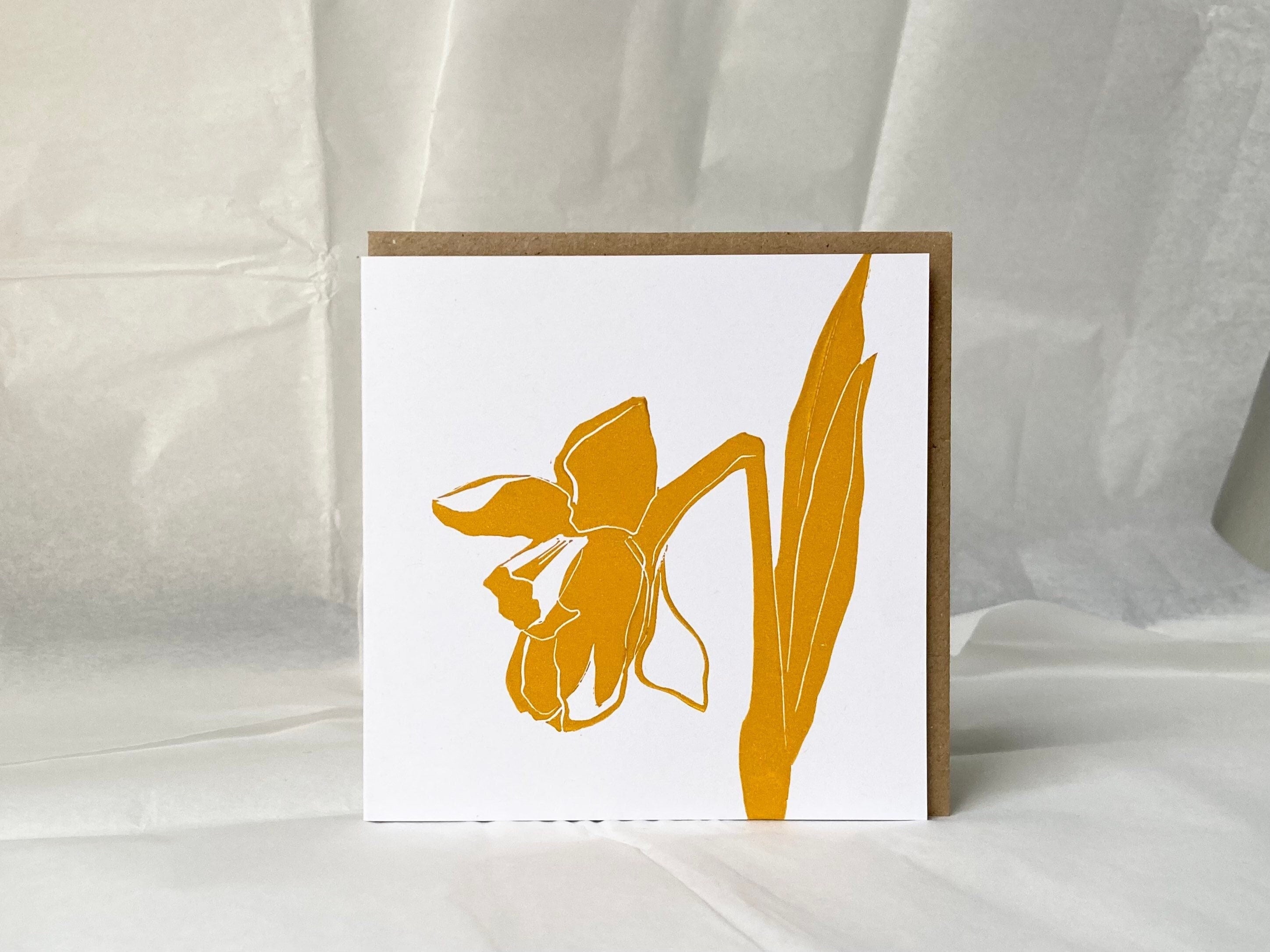 Daffodil Card - Hand Printed - Floral Card - Lino Print - Blank Inside ...