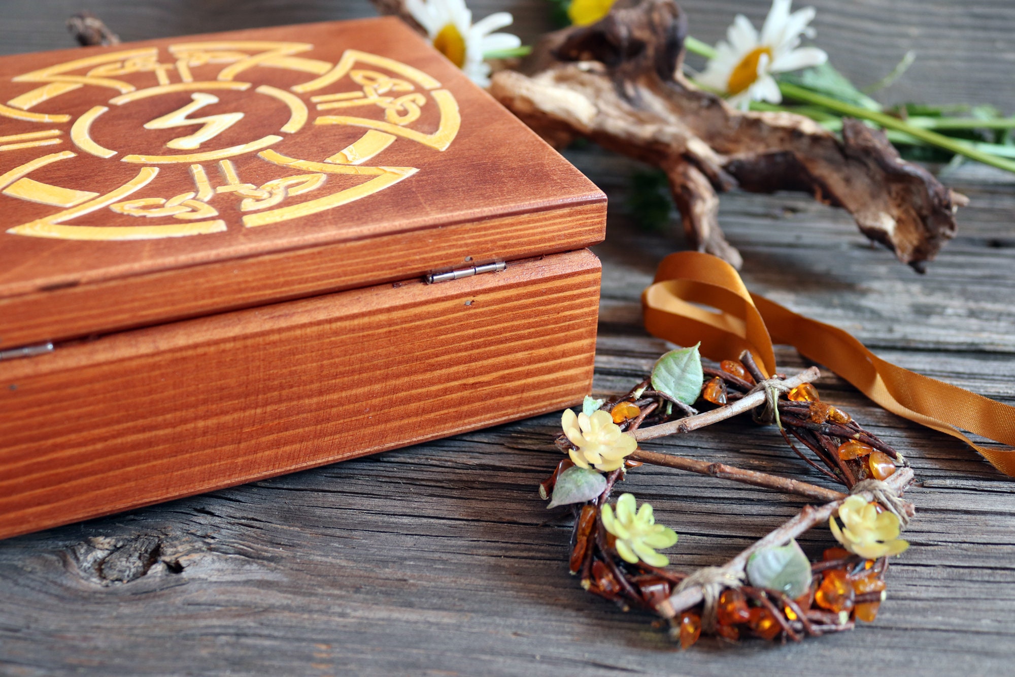 Wooden Altar Box With Rune Sowilo and Car Charm Pagan Altar | Etsy
