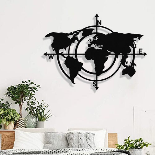 Metal World Map Compass Metal Wall Decor Art Work World Map | Etsy