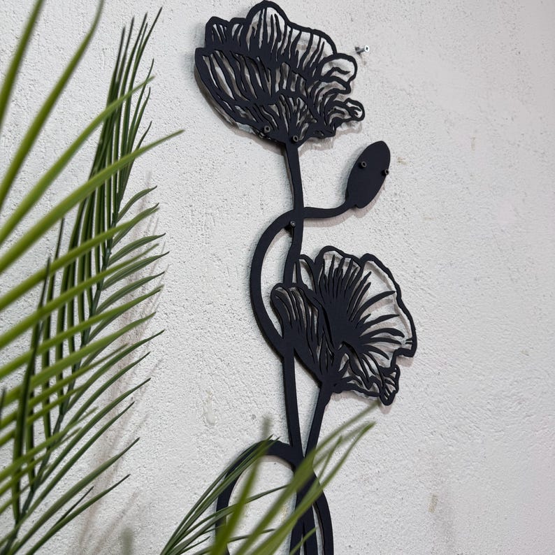 Handmade Black Metal Poppy Wall Art, Modern Floral Decor - Etsy
