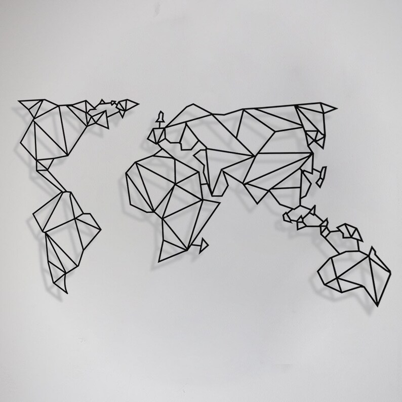 Geometric Metal World Map Wall Art Metal World Map Art - Etsy