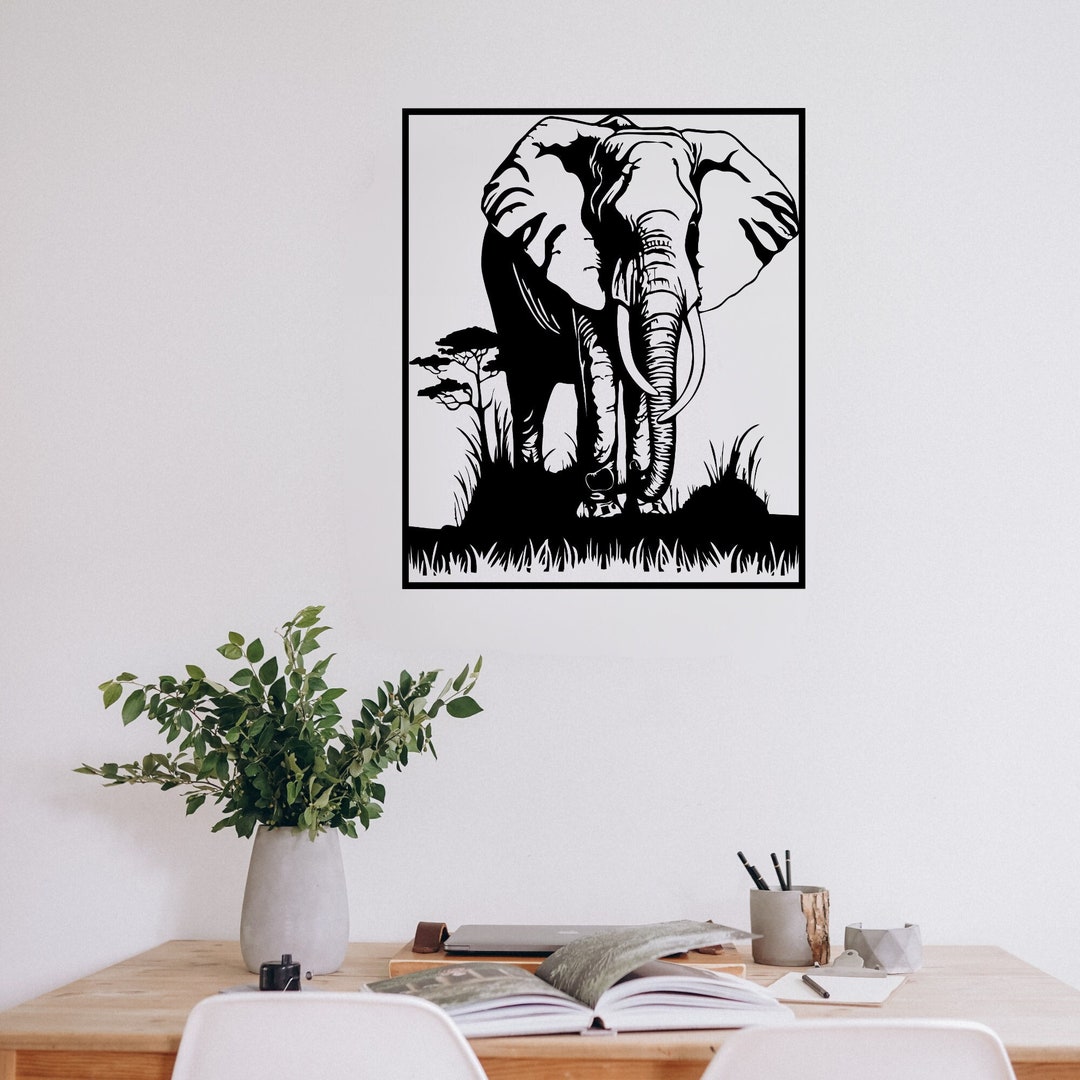 Wild Elephant on Safari Metal Wall Decor, Baobab Tree With Elephant ...