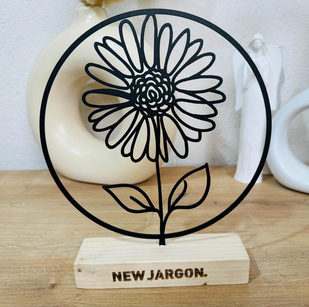Personalized Metal Flower Circle Sculpture on Wooden Base, Custom Laser ...