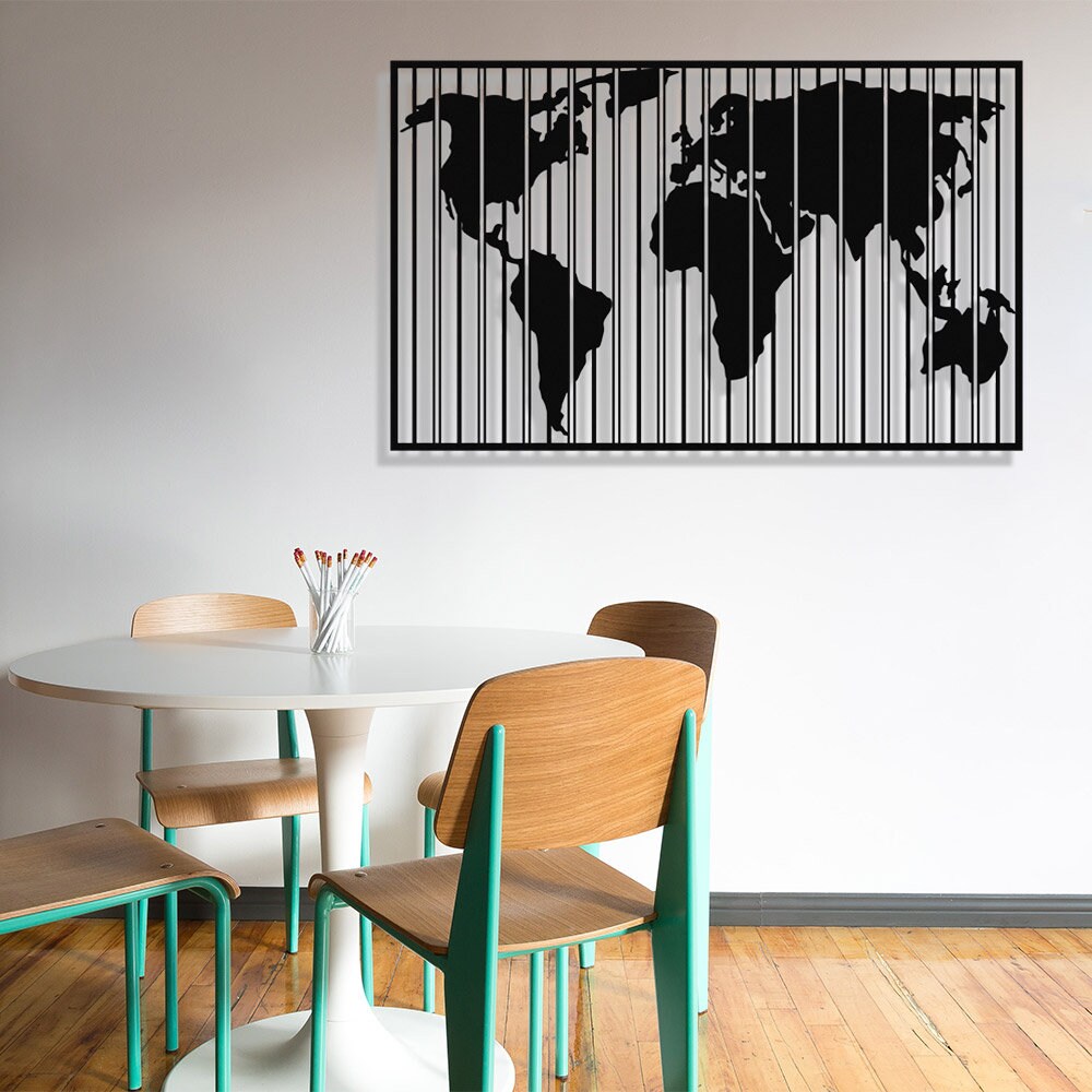 Vertical World Map Metal Wall Art, Modern Home Decor - Etsy