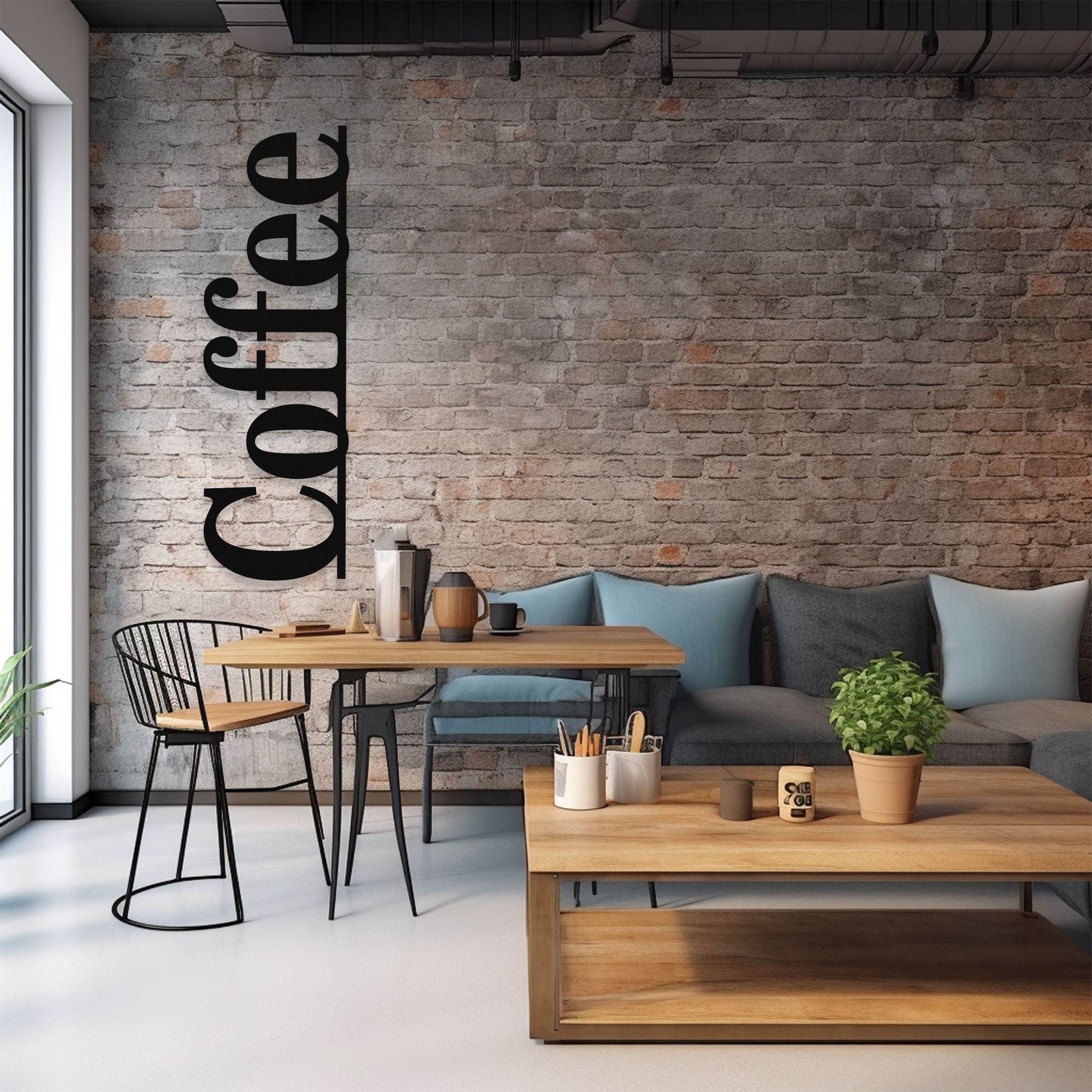 Vertical Coffee Sign Metal Wall Art, Kitchen Wall Decor, Vertical Cafe ...