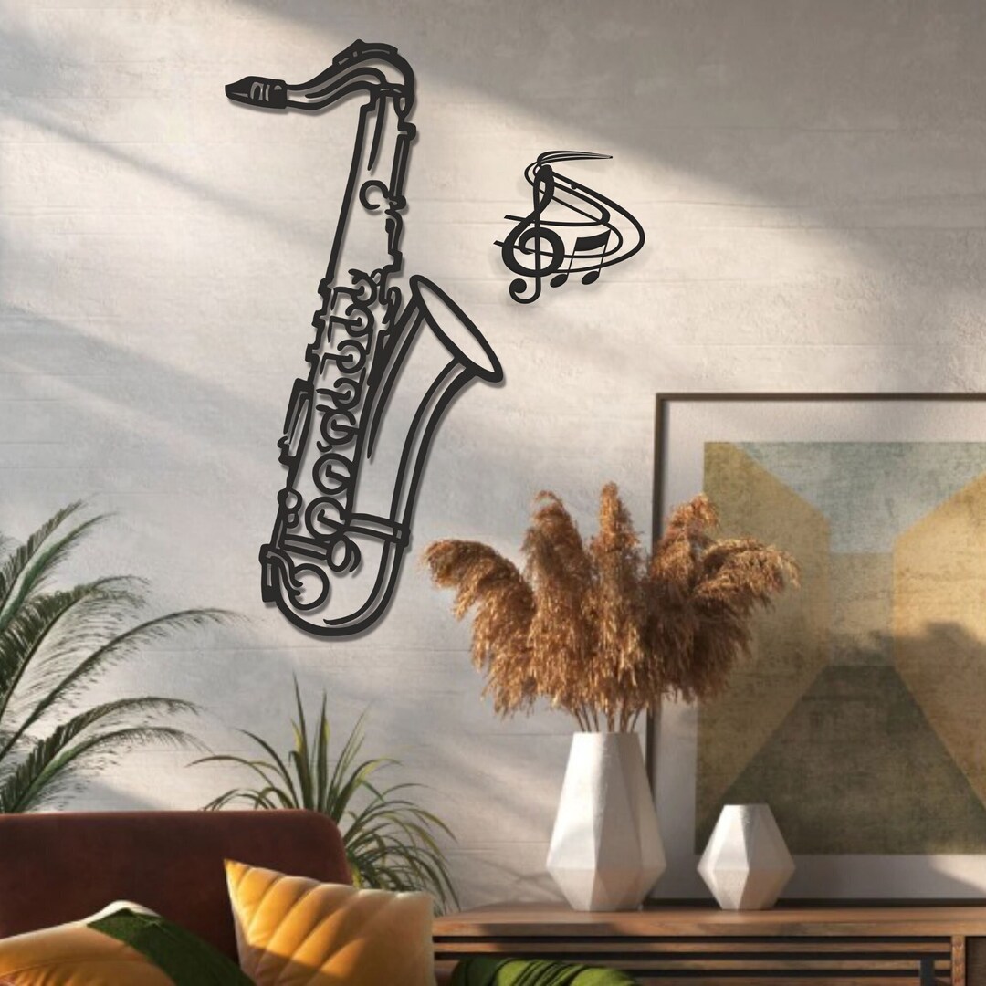 Saxophone Metal Wall Art, Jazz Music Instrument Metal Wall Sign ...