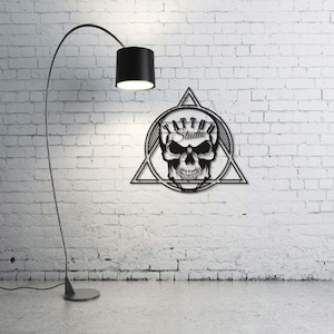 Skull Tattoo Metal Wall Art Custom Tattoo Studio Sign Personalized ...
