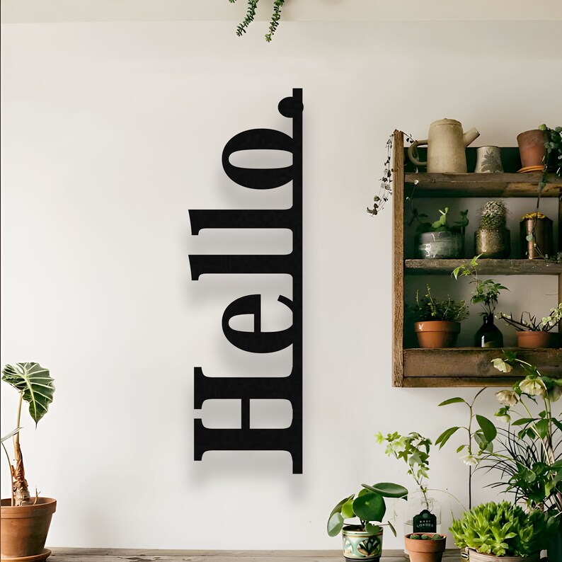 Vertical Metal Hello Sign Metal Wall Art Hello Sign Wall - Etsy