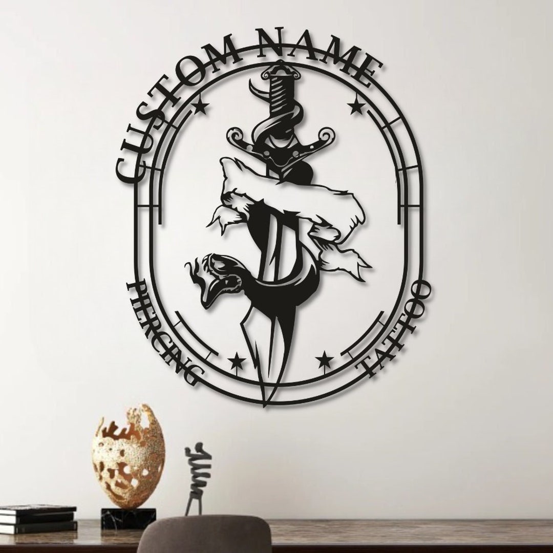 Custom Name Metal Wall Art, Custom Tattoo Wall Art, Tattoo Studio Sign ...