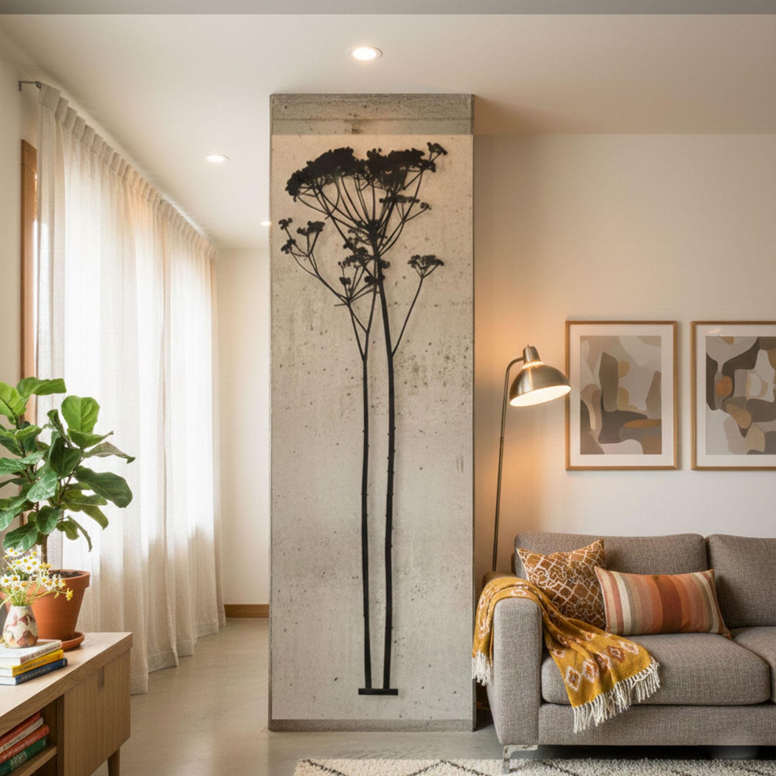 Parsnip Flower Metal Wall Art for Column, Modern Minimalist Floral ...