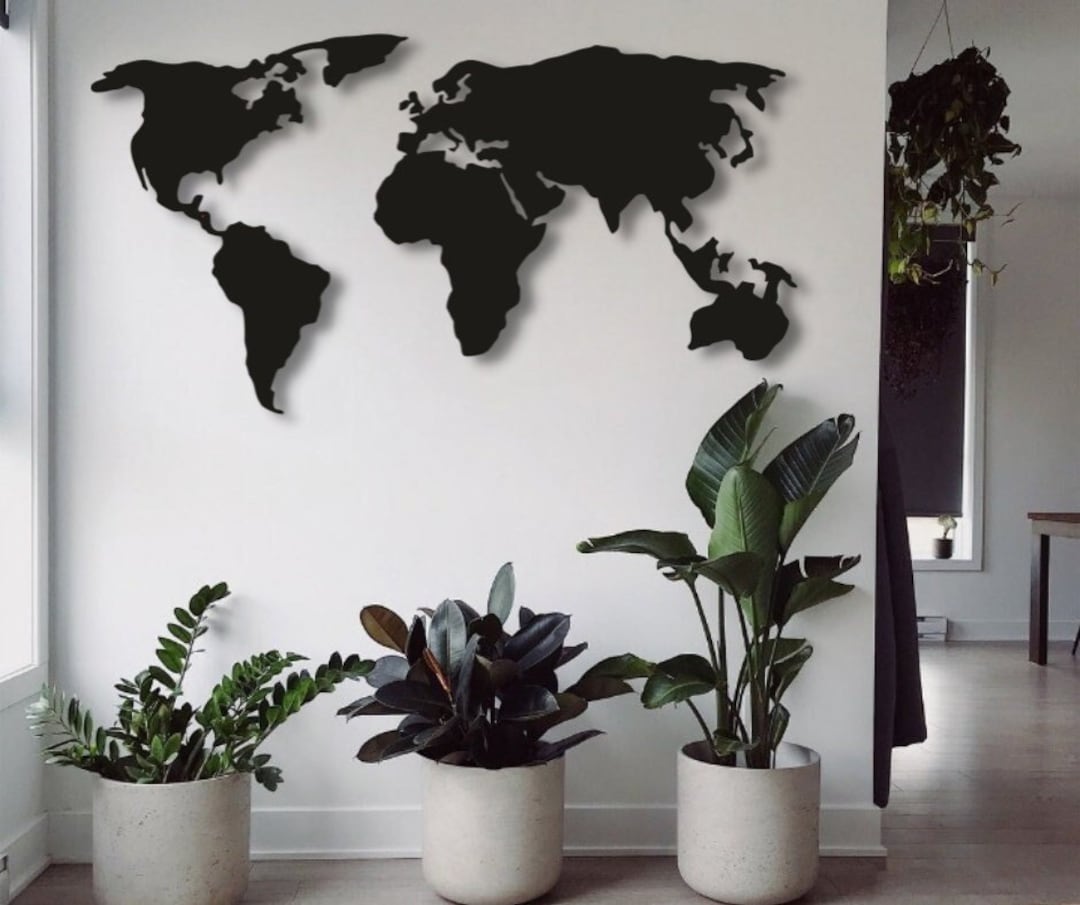 World Map Metal Wall Decor, Metal World Map, Wall Hangings, Large Metal ...