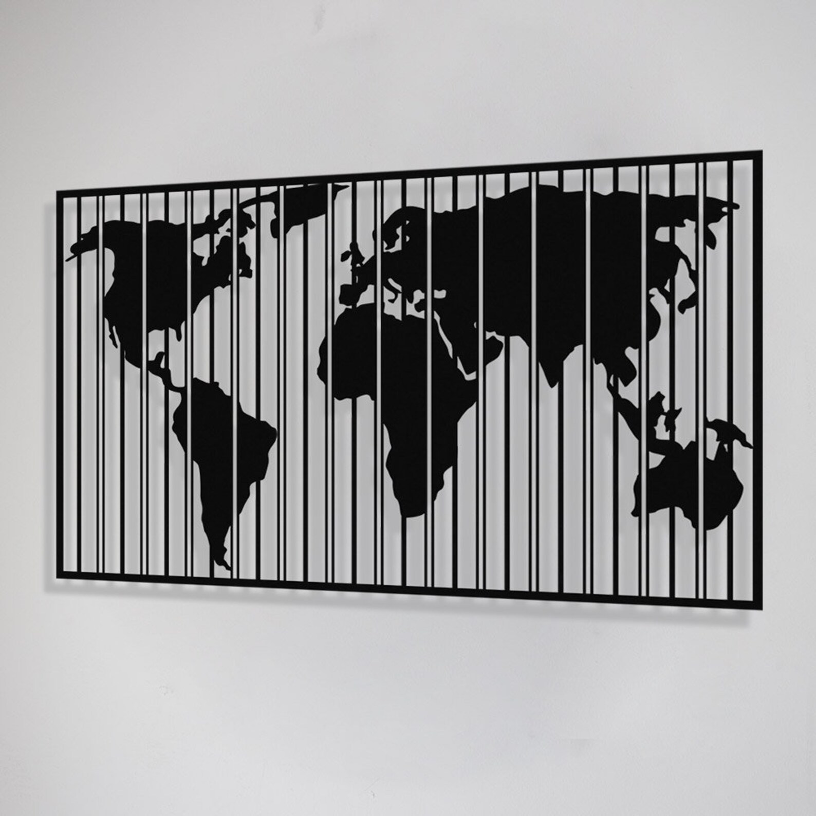 Vertical World Map Metal Wall Art, Modern Home Decor - Etsy