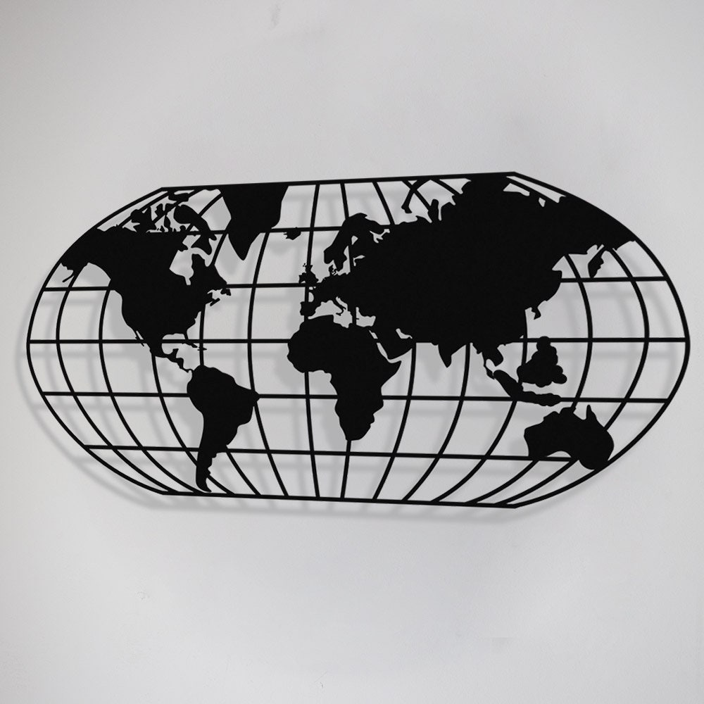 Ellipse Metal World Map Wall Decor Metal World Map Large - Etsy