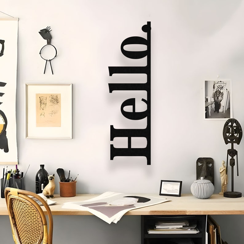 Vertical Metal Hello Sign Metal Wall Art Hello Sign Wall - Etsy