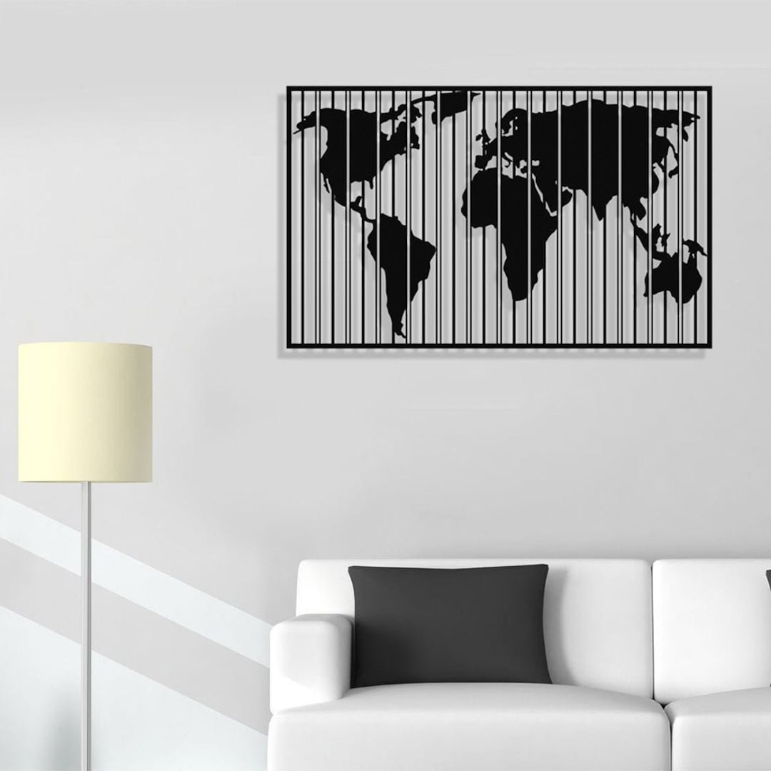 Vertical World Map Metal Wall Decor Large Metal Wall Art - Etsy
