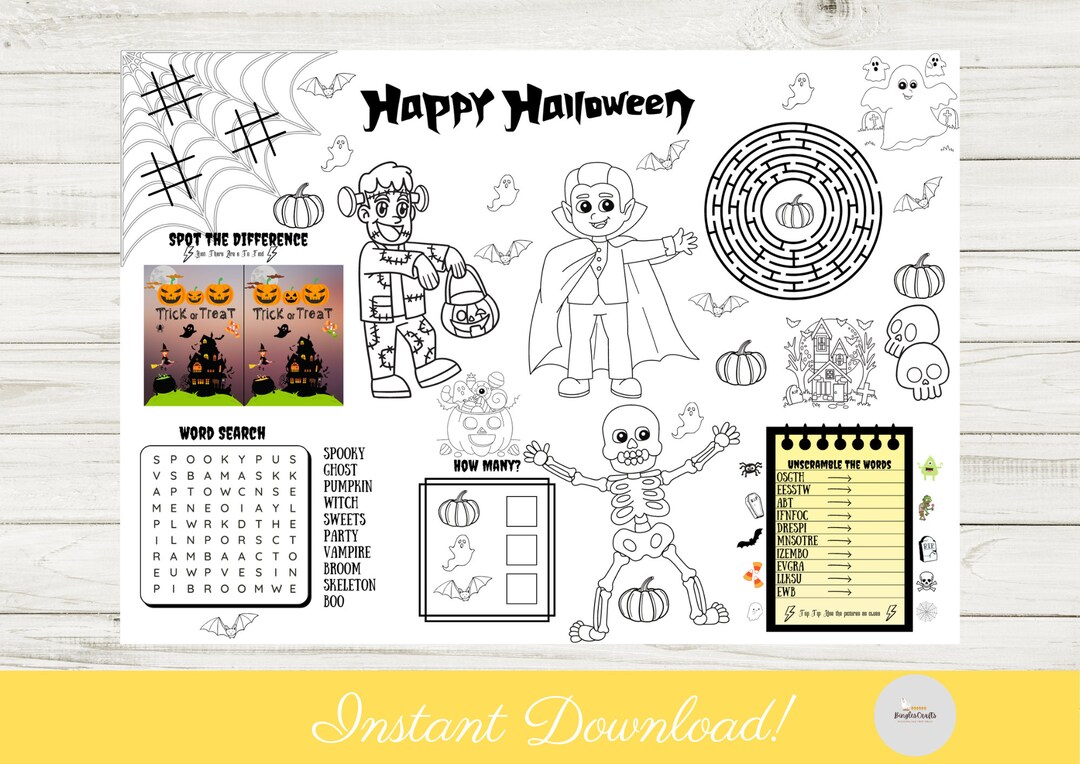 Kids Halloween Printable Activity Placemat - Etsy
