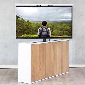 JAMI | Hidden TV Lift Cabinet in White Oak - Etsy