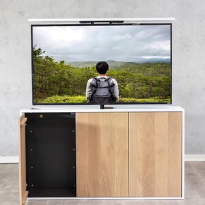 JAMI | Hidden TV Lift Cabinet in White Oak - Etsy