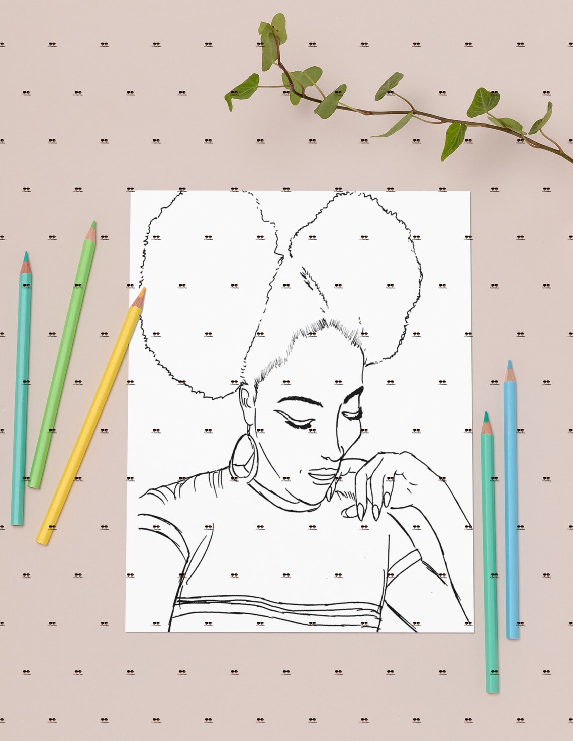 Afro Puff Hairstyle Coloring Page | Black Girl Coloring Page| African ...