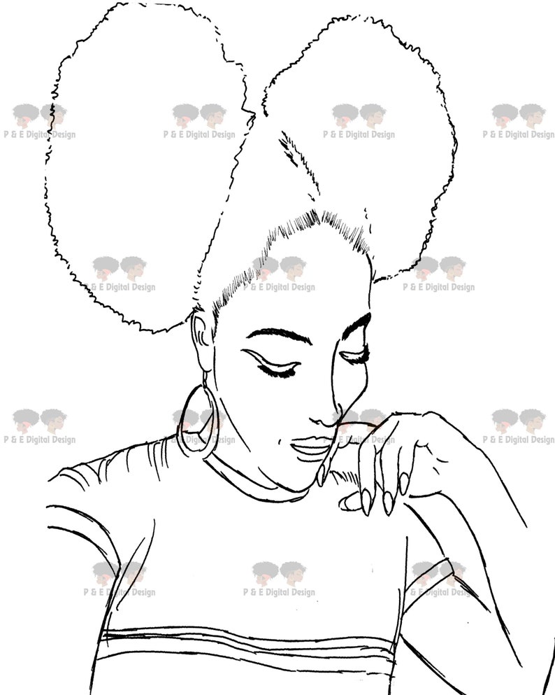 Afro Puff Hairstyle Coloring Page | Black Girl Coloring Page| African ...