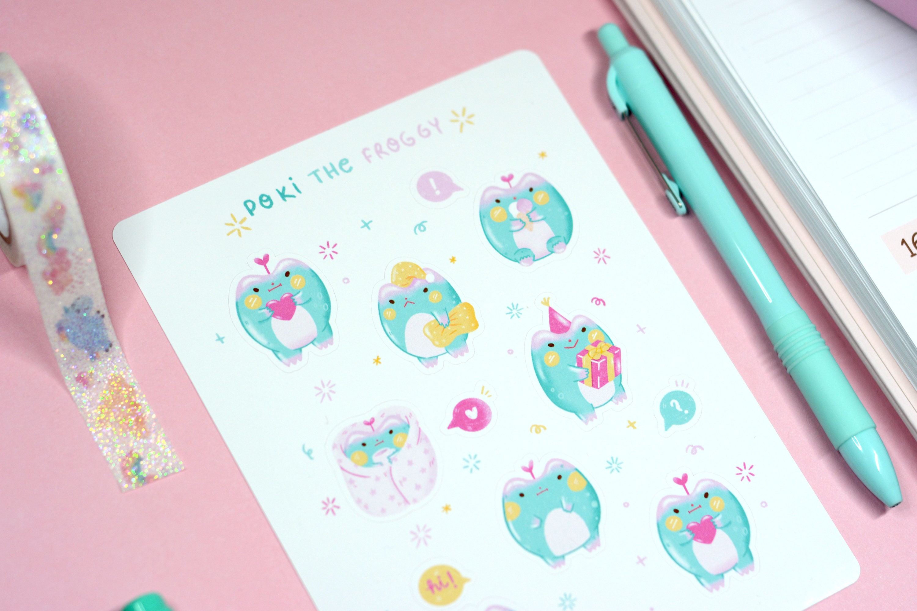 Poki The Froggy Animal Stickers / Papelería Coreana / Hoja de | Etsy