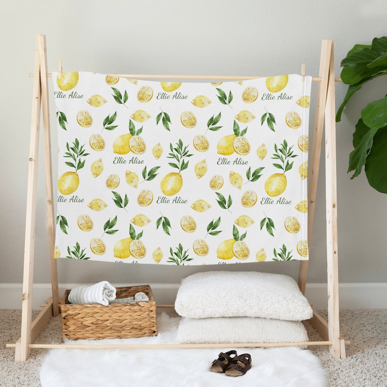 Personalized Lemon Name Blanket, Lemon Themed Nursery, Custom Name ...