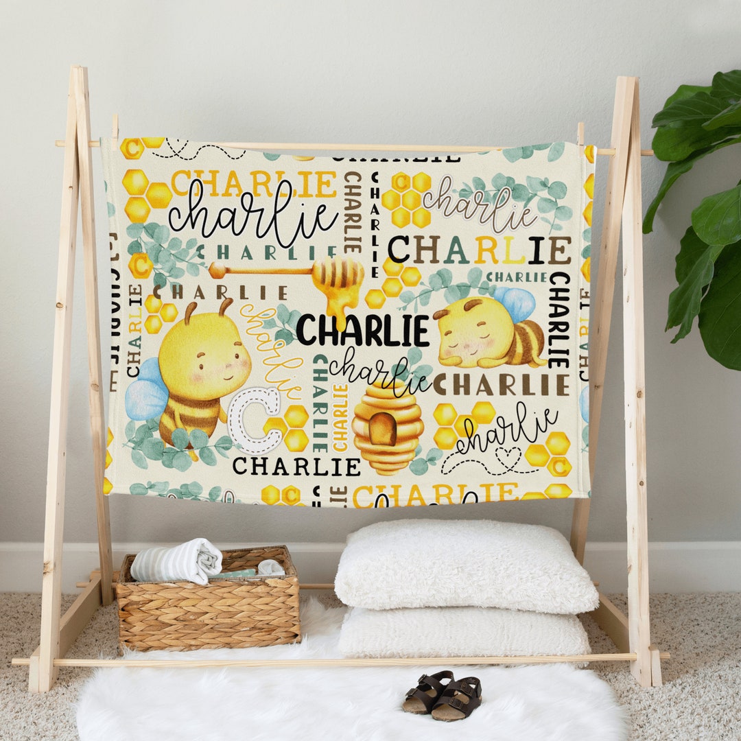 Personalized Bumble Bee Name Blanket, Bumble Bee Nursery, Honey Bee ...