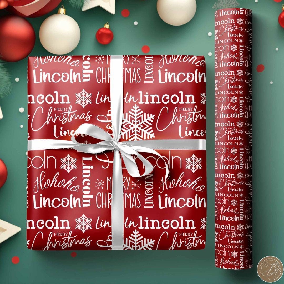 Custom Name Christmas Wrapping Paper, Personalized Gift Wrap, Holiday ...