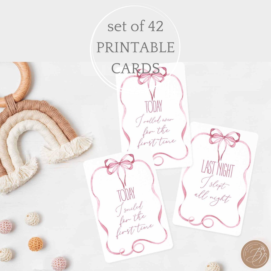 Pink Bow Neutral Milestone Cards . Baby Milestone Cards . Baby Month ...