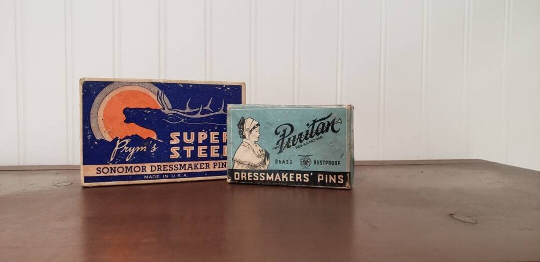 TWO Vintage Boxes of Dressmakers' Pins - Puritan Pins - Prym's Super ...