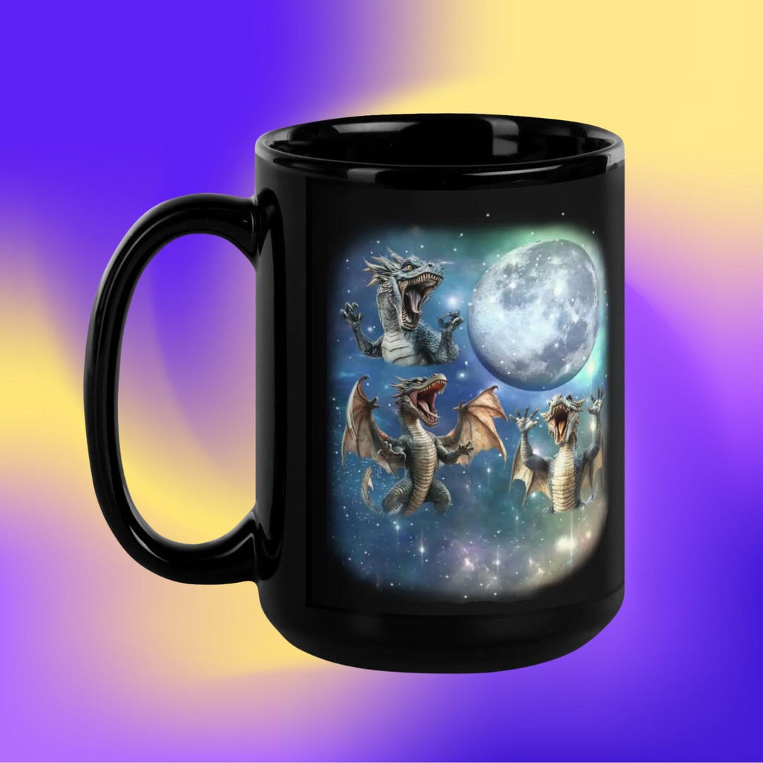 Three Dragons Coffee Mug Funny Unhinged Dragon Tea Cup Vintage Fantasy ...