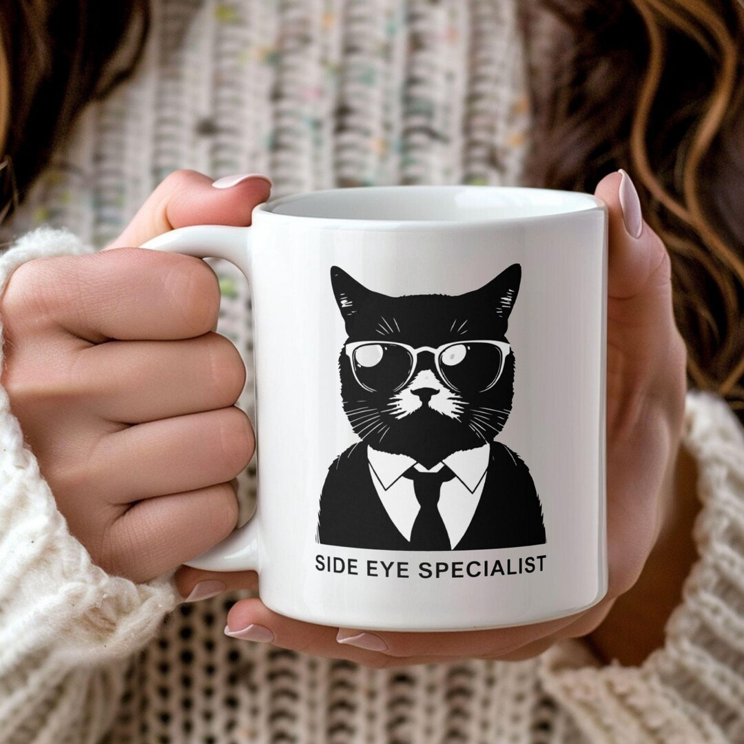 Funny Cat Side Eye Mug Ironic Dark Humour Coffee Cup Silly Unhinged ...