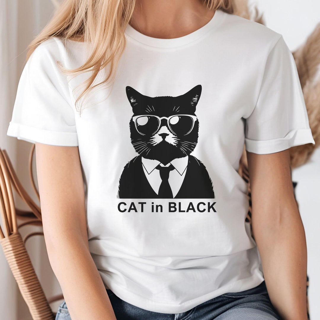Funny Cat in Black Shirt Ironic Dark Humour T-shirt Silly Unhinged ...