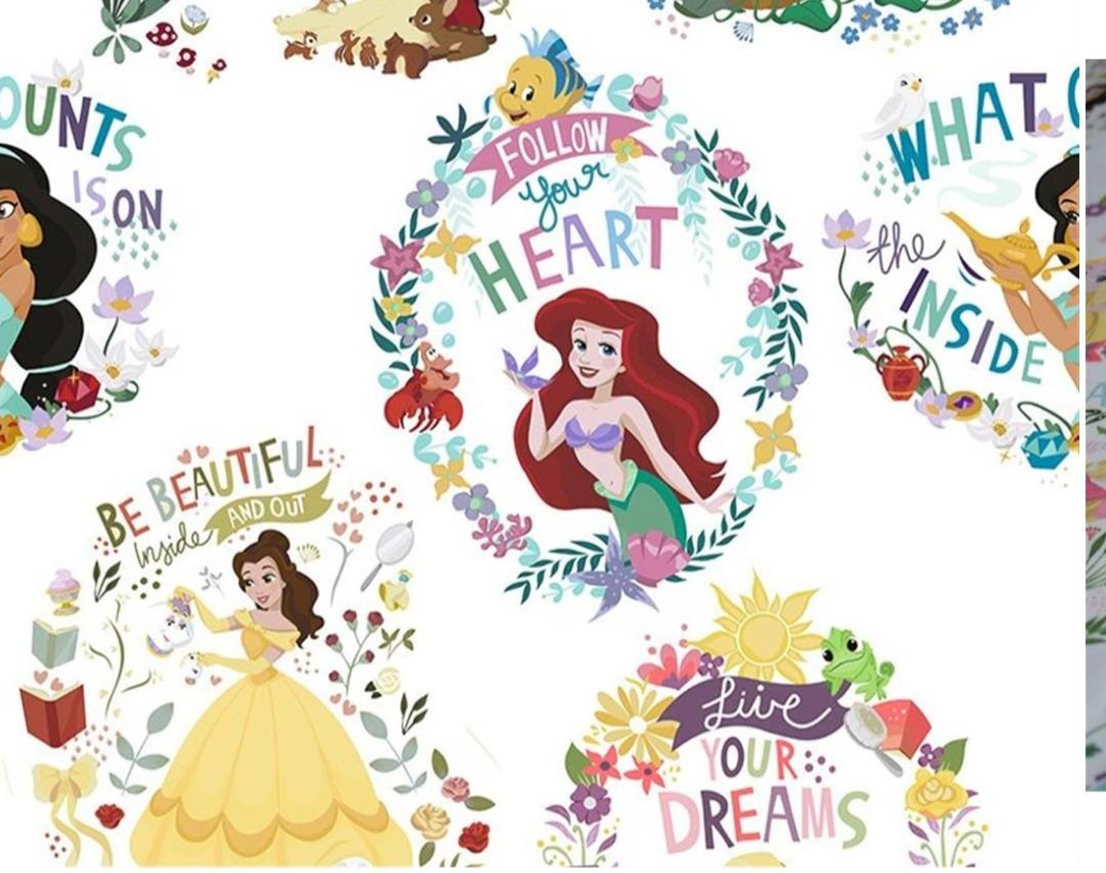 1mtr Disney Princess Love Hearts Top Quality 100%cotton Extra - Etsy