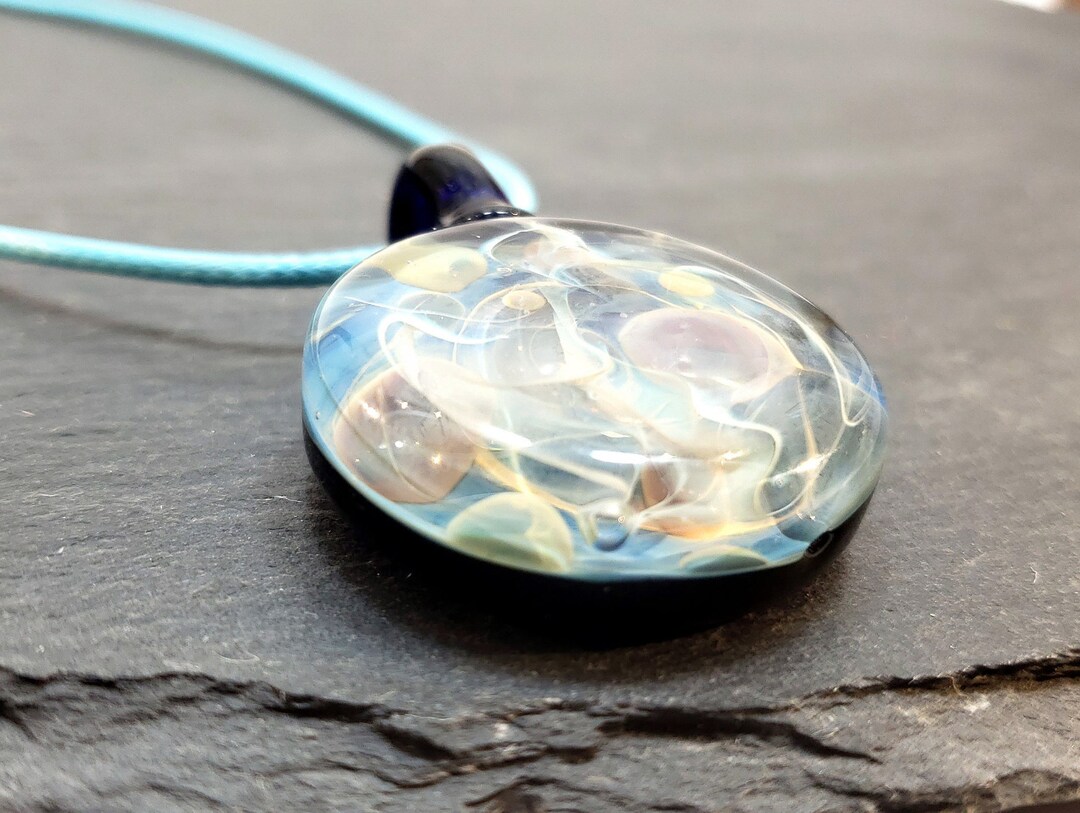 Blue Green Ocean Disc Pendant Necklace Handmade From American Glass - Etsy