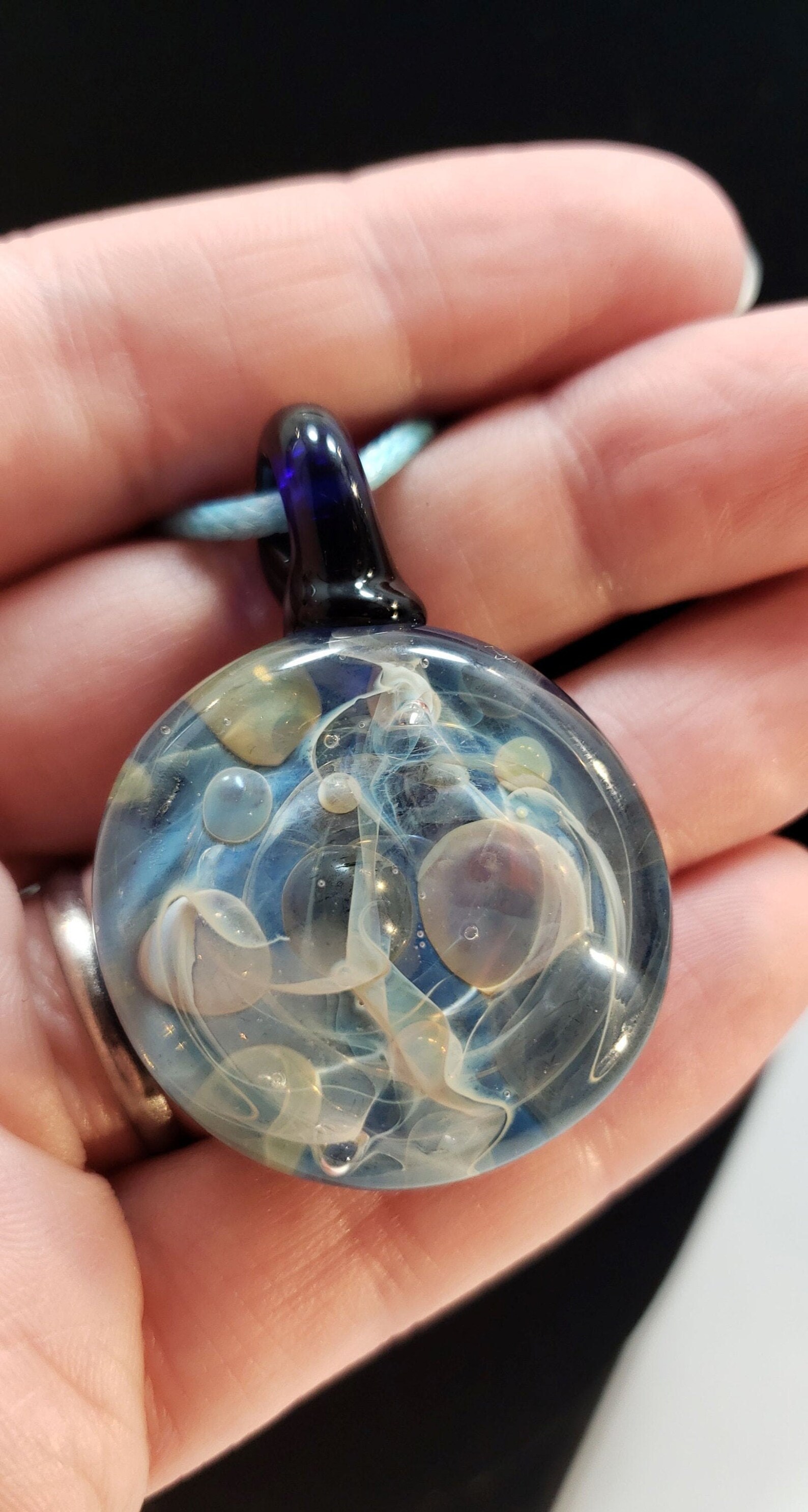 Blue Green Ocean Disc Pendant Necklace Handmade From American Glass - Etsy