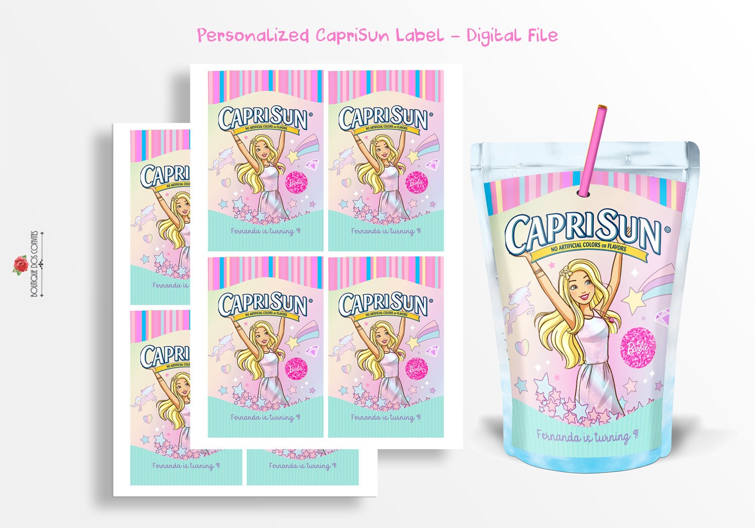 Paper & Party Supplies Digital File Mermaid Barbie Personalized Capri ...