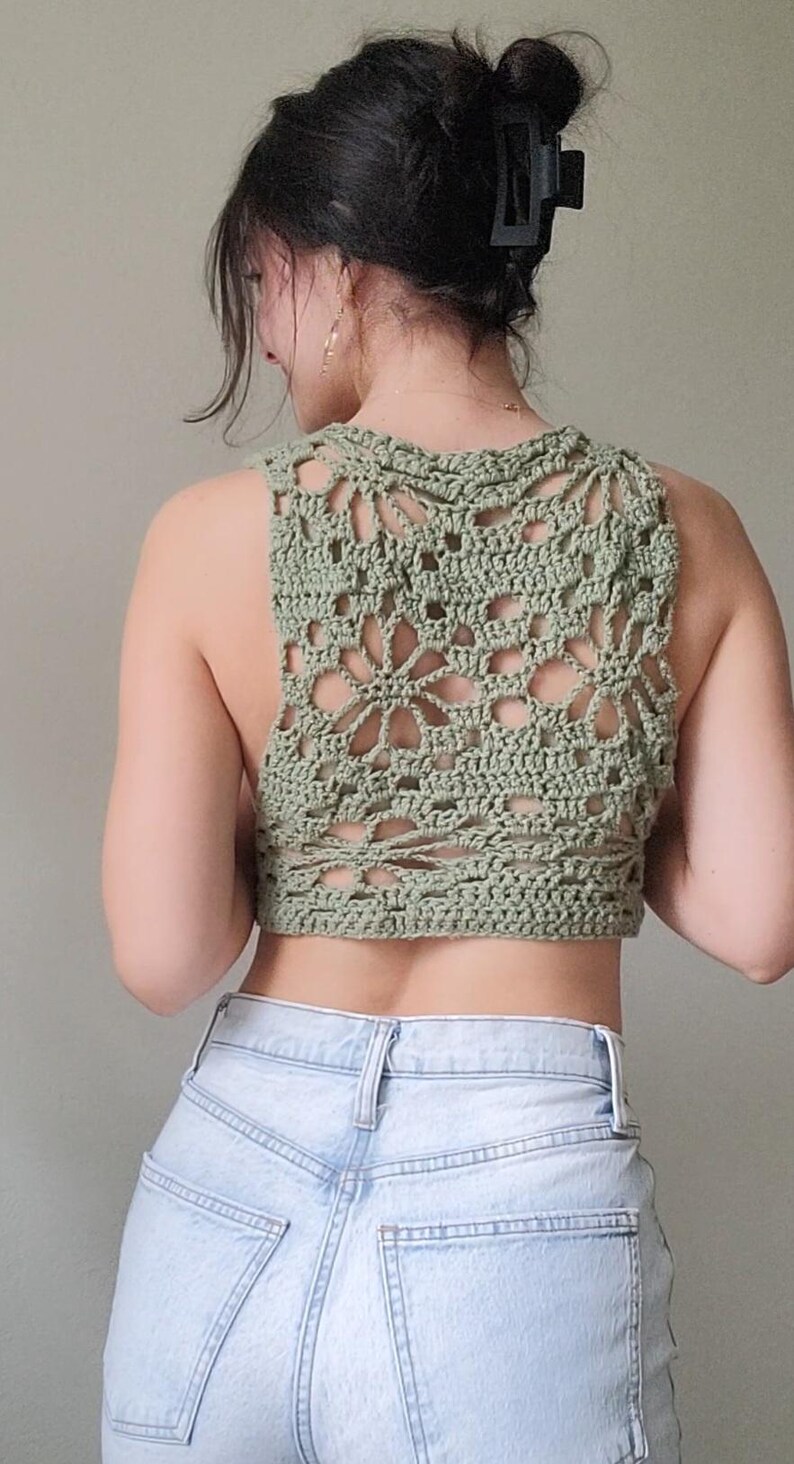 Crochet Green Floral Top - Etsy