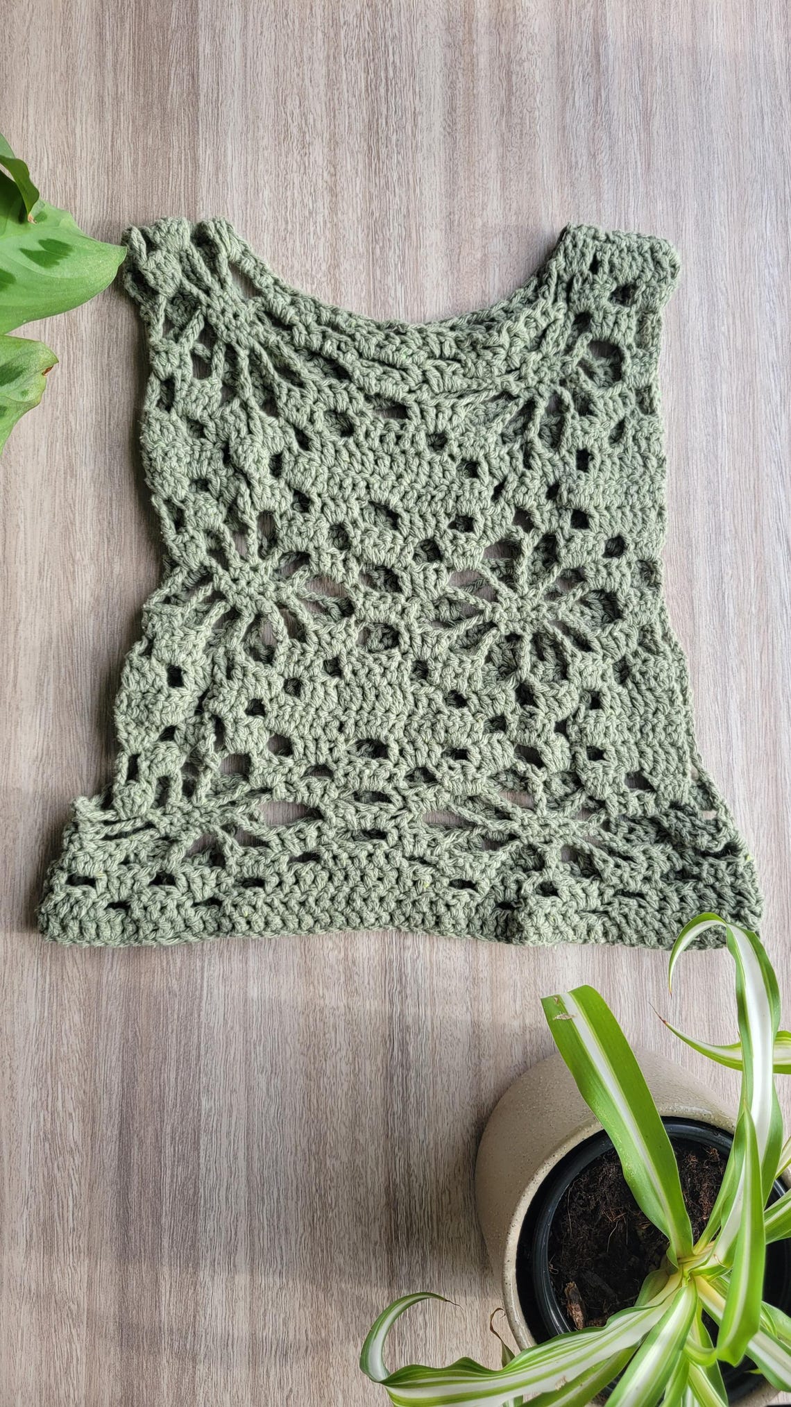 Crochet Green Floral Top - Etsy