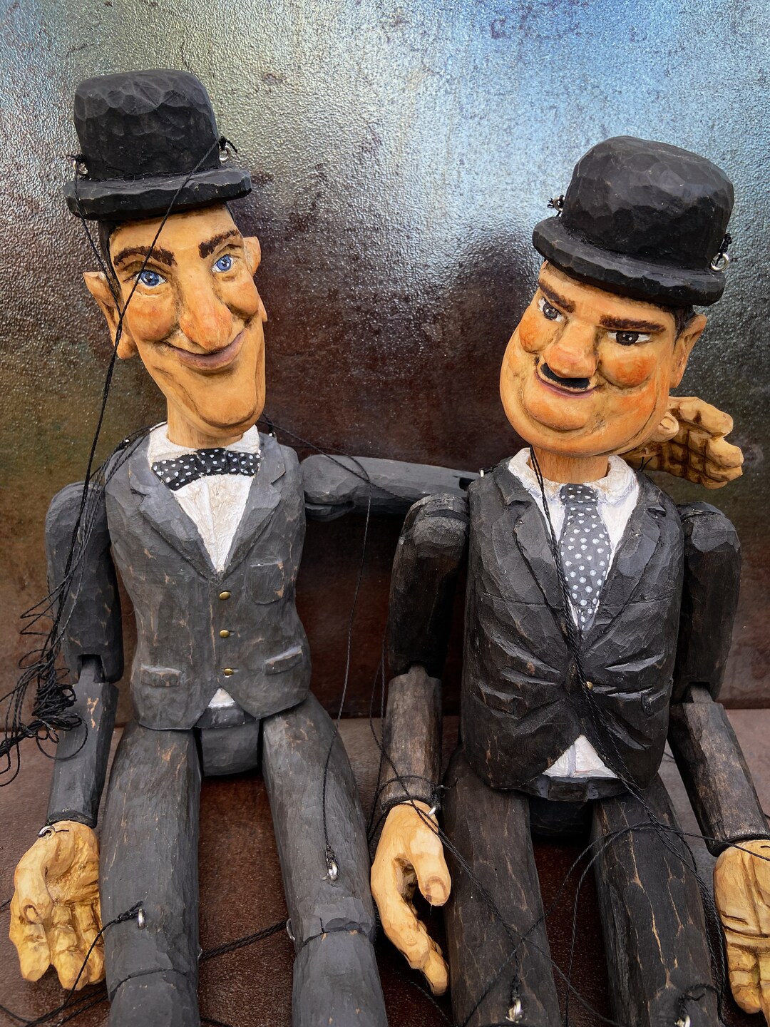 Laurel & Hardy, Wooden Marionettes, Handmade, Wood Carving, Hand Carved ...