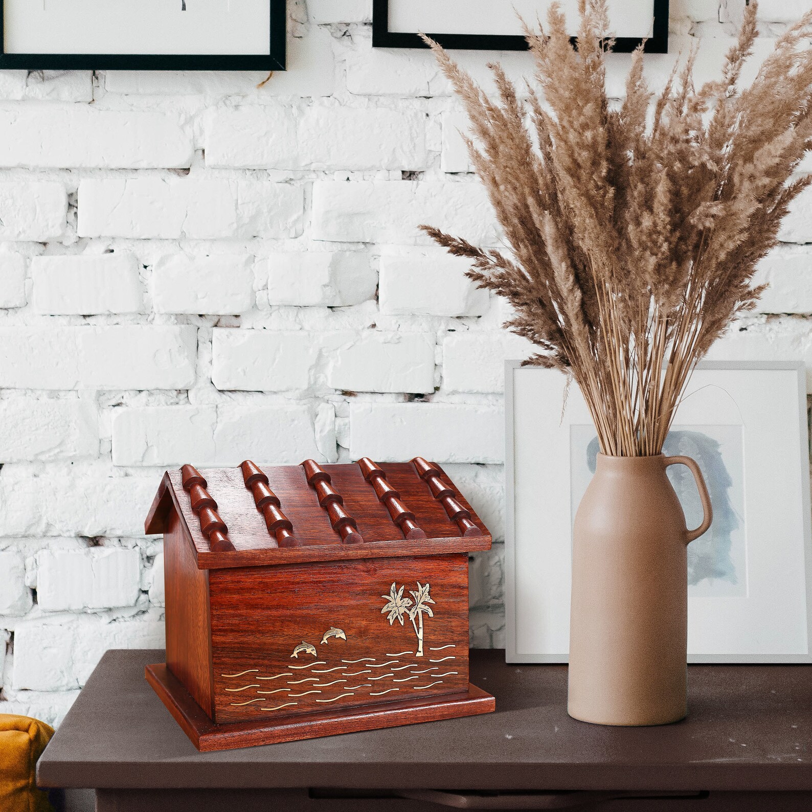 Hut Shape Brass Inlay URN rosewood URN natural Grains - Etsy