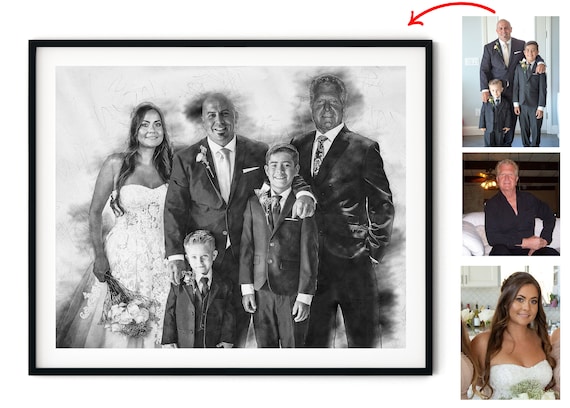 Custom Family Portrait Drawing Photo Combine Different Family | Etsy