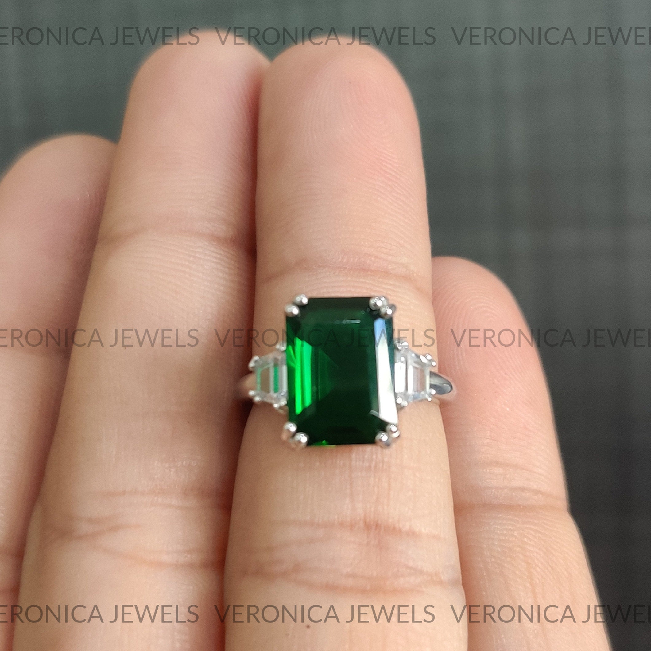 Green Diamond Ring Emerald Cut Green Ring Minimalist Style | Etsy