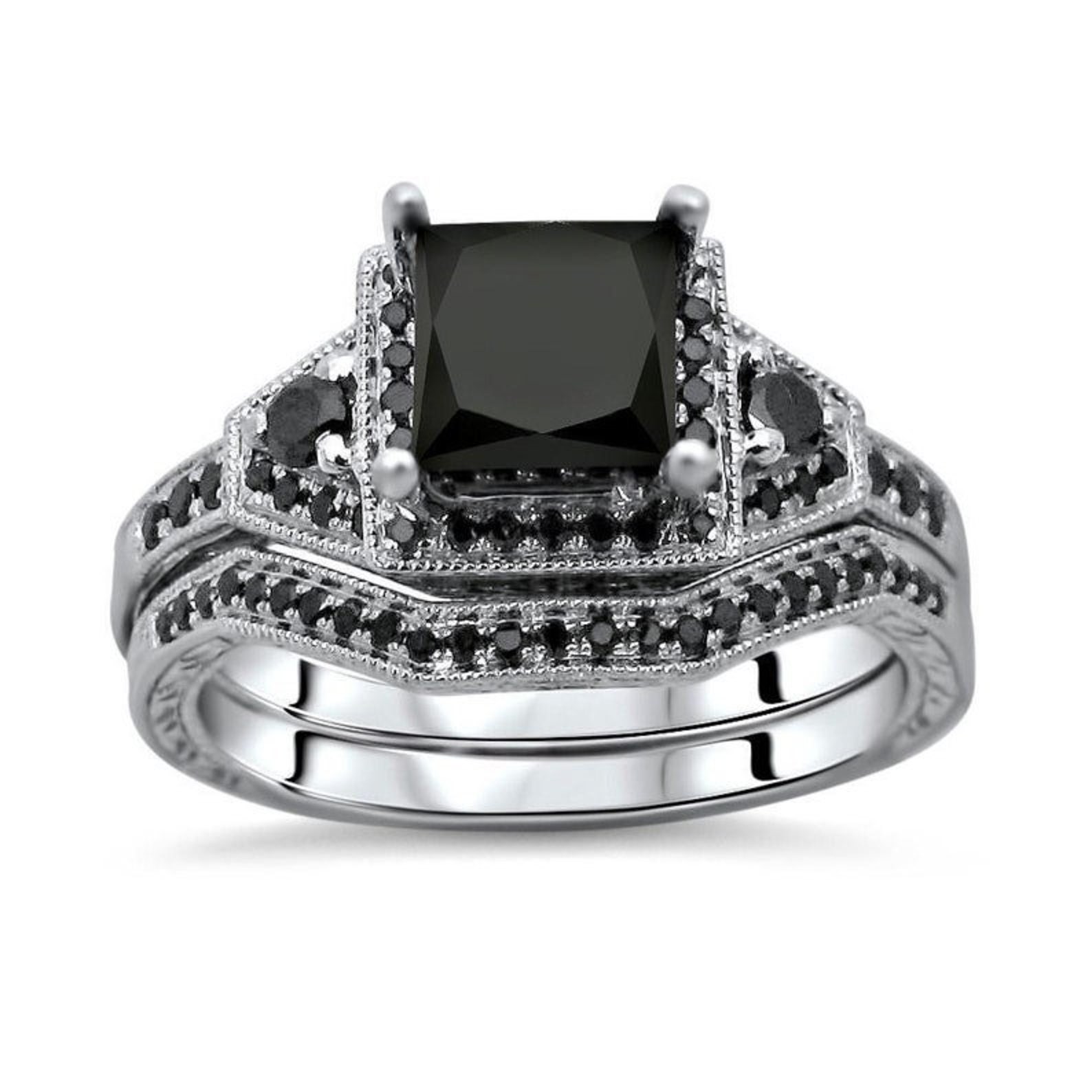 Black Diamond Ring Set Black Princess Cut CZ Diamond - Etsy