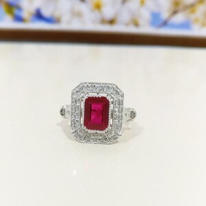 Vintage Art Deco 2.10 CT Red Ruby Emerald Cut & CZ Diamond Wedding Ring ...