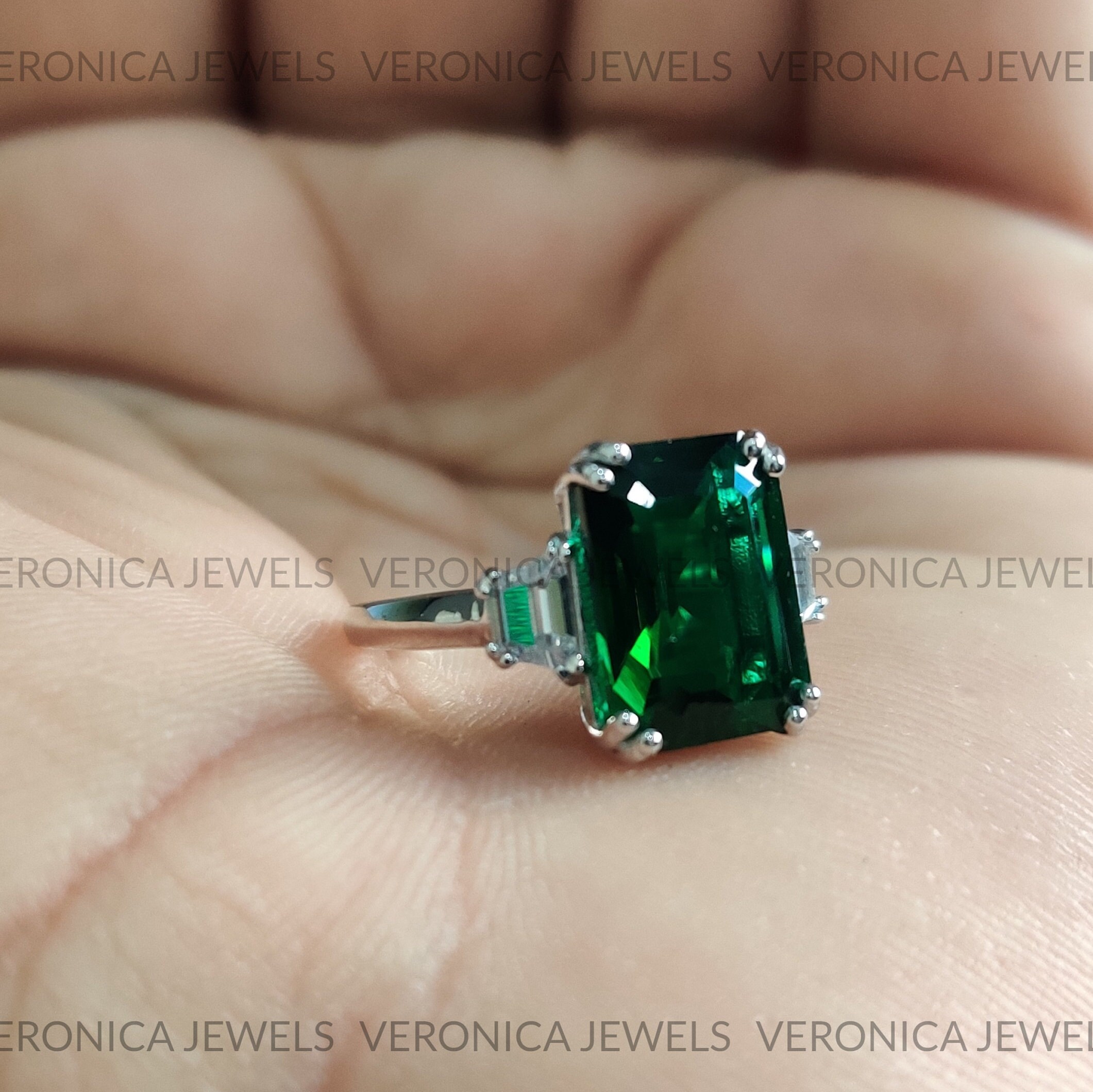 Green Diamond Ring Emerald Cut Green Ring Minimalist Style | Etsy